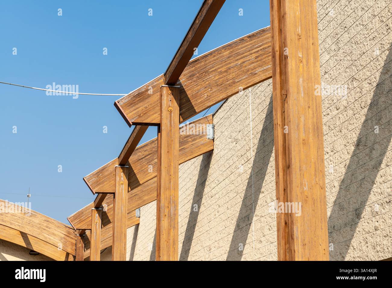 glulam with signs of wear due to time and weather. structure with ...