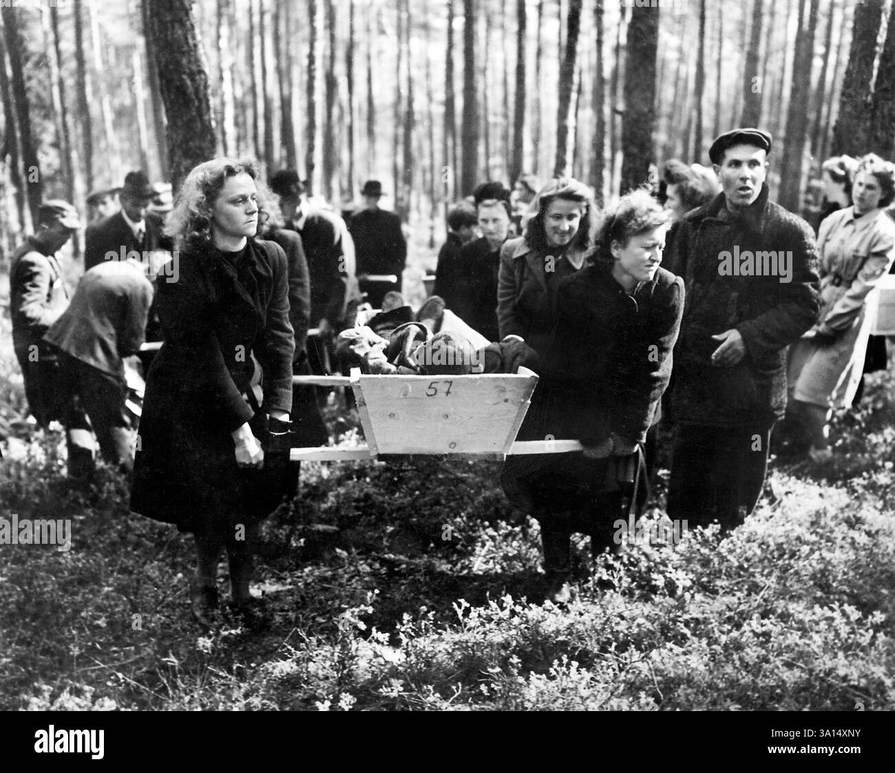 Civilians bearing victims of SS killings to burial ground, after bodies ...