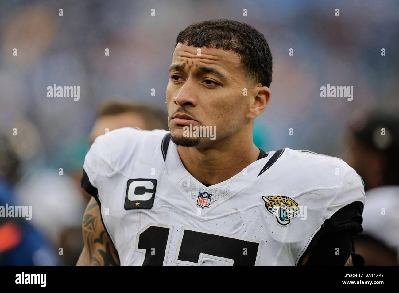FILE - Jacksonville Jaguars tight end Evan Engram (17) on the sideline ...