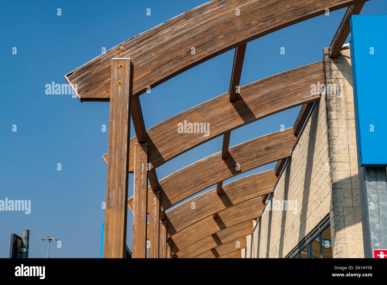 glulam with signs of wear due to time and weather. structure with ...