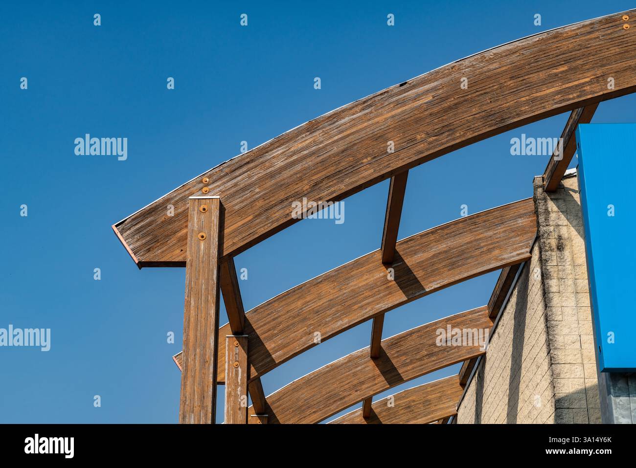 glulam with signs of wear due to time and weather. structure with ...