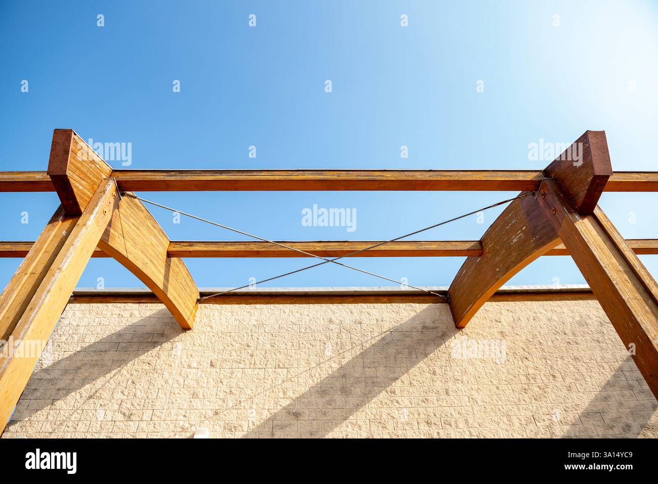 glulam with signs of wear due to time and weather. structure with ...