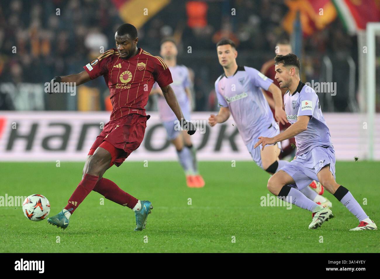 Olimpico Stadium, Rome, Italy - Evan Ndicka of AS Roma runs with the ...