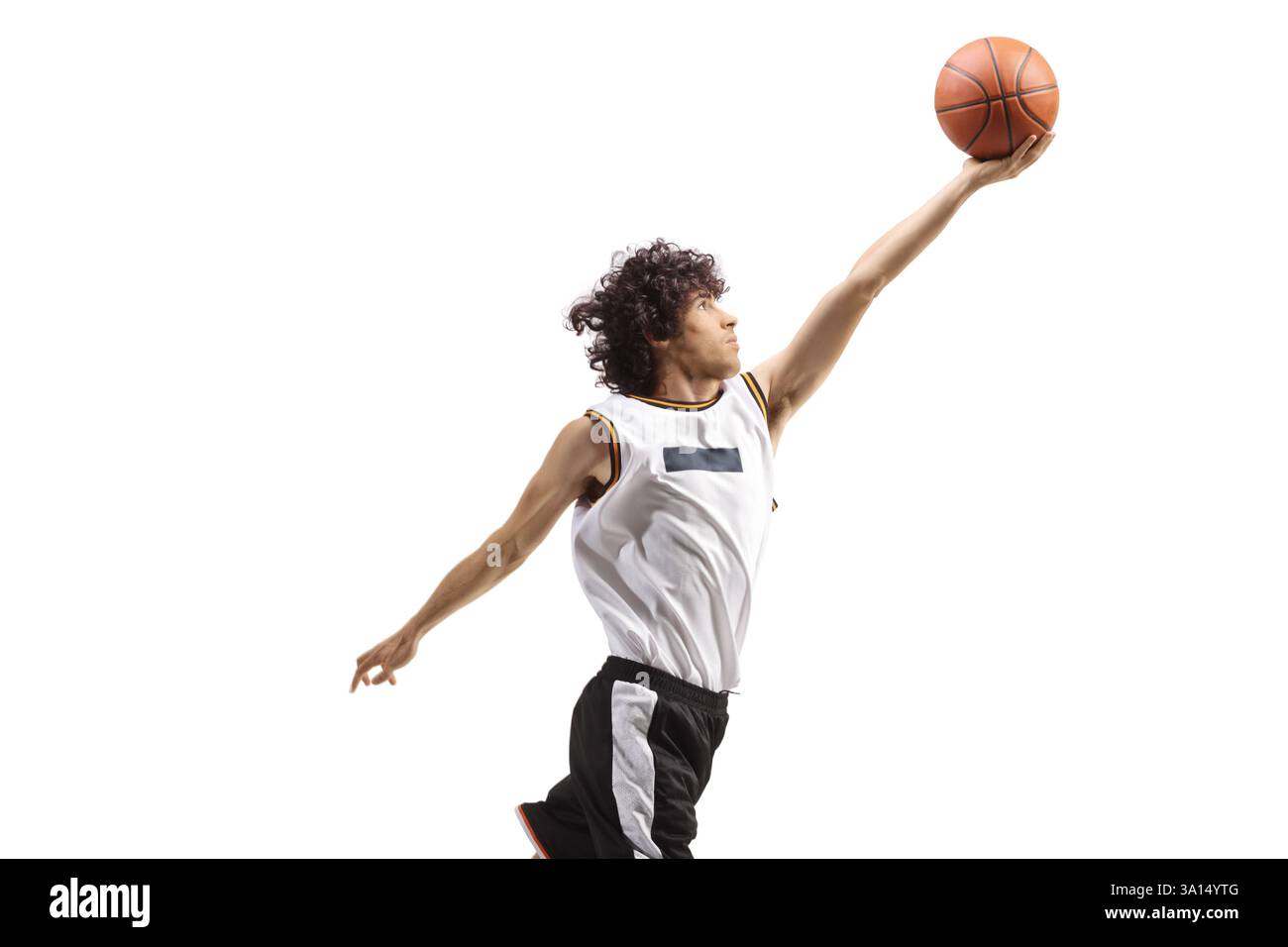 Basketball player performing a layup isolated on white background Stock ...
