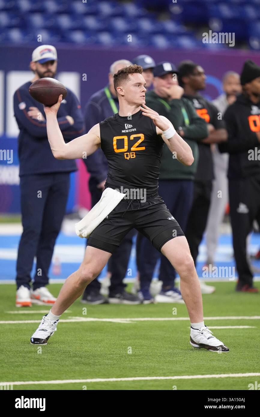 Missouri quarterback Brady Cook runs a drill at the NFL football ...