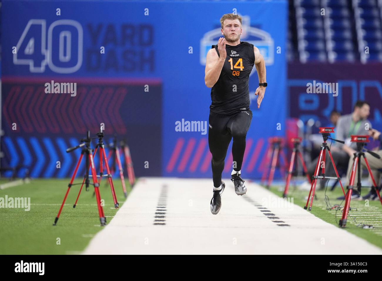 Louisville quarterback Tyler Shough runs the 40-yard dash at the NFL ...