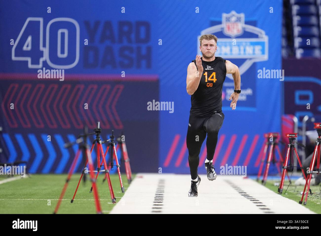 Louisville quarterback Tyler Shough runs the 40-yard dash at the NFL ...