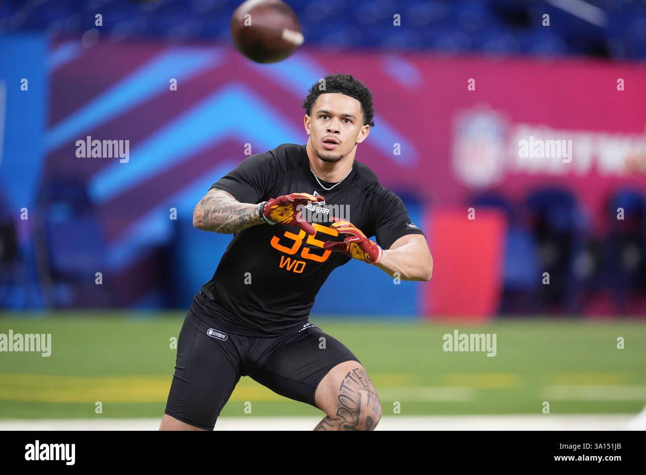 Iowa State wide receiver Jaylin Noel runs a drill at the NFL football ...