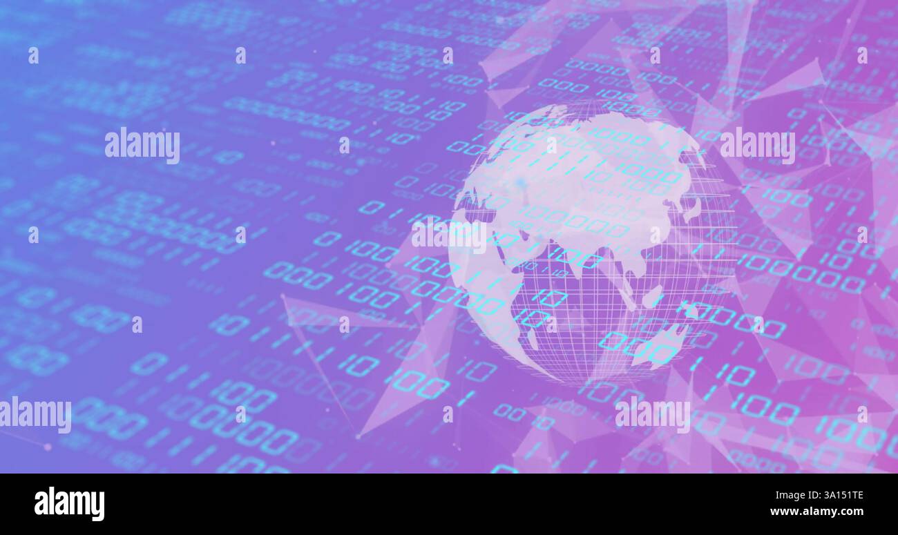 Binary code and data processing over digital globe image Stock Photo ...