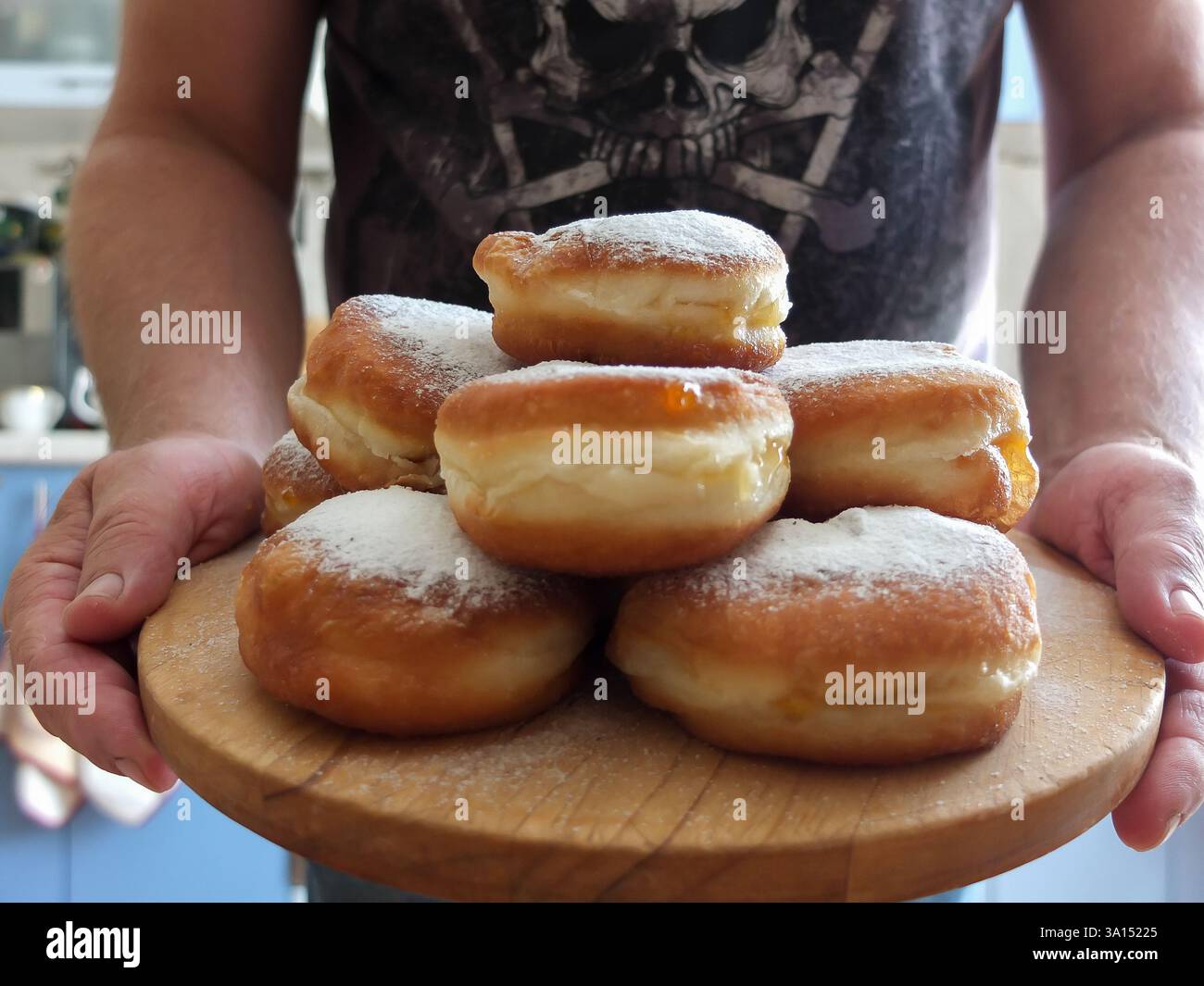 Traditional German or Austrian fried donuts with no hole, so called ...