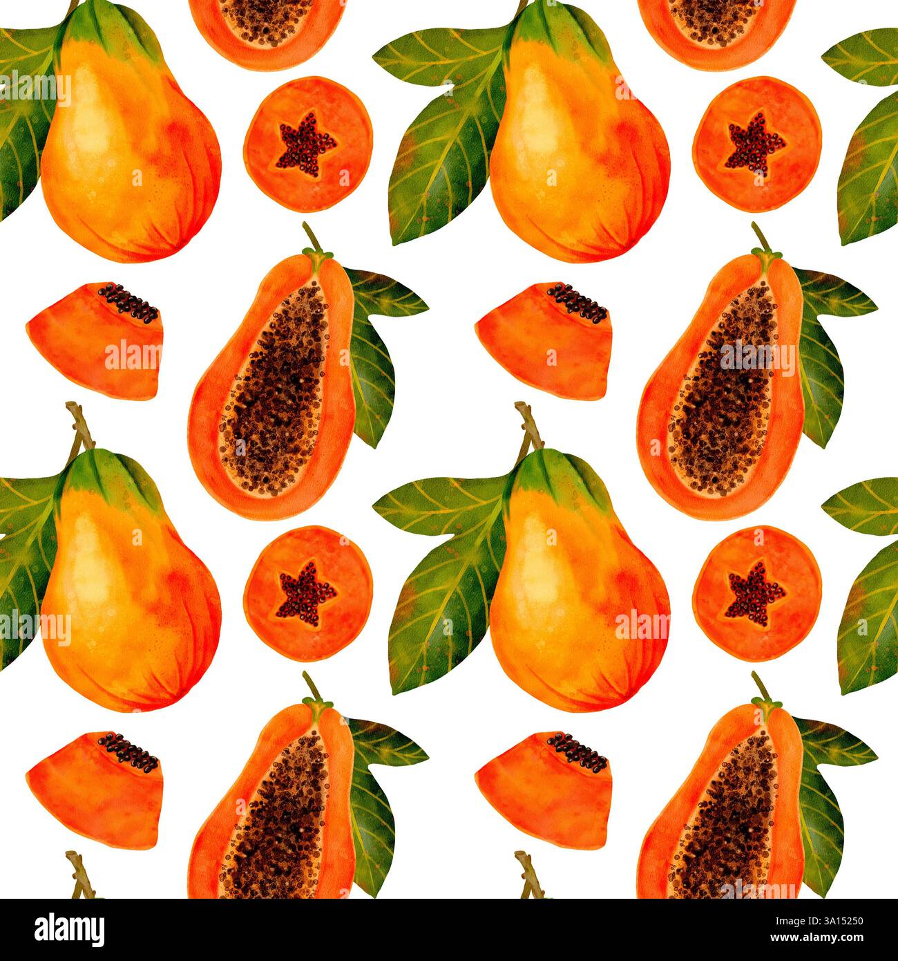 A colorful pattern of delicious papayas and tropical fruits on a crisp ...