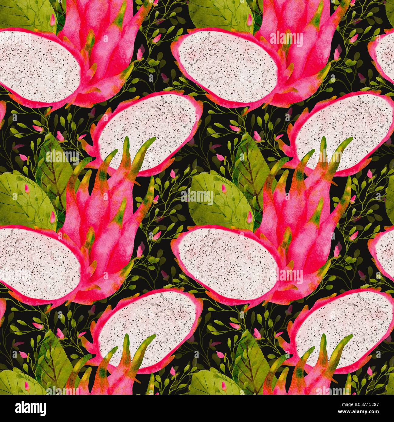 This bright and vivid dragon fruit pattern displays an array of vibrant ...