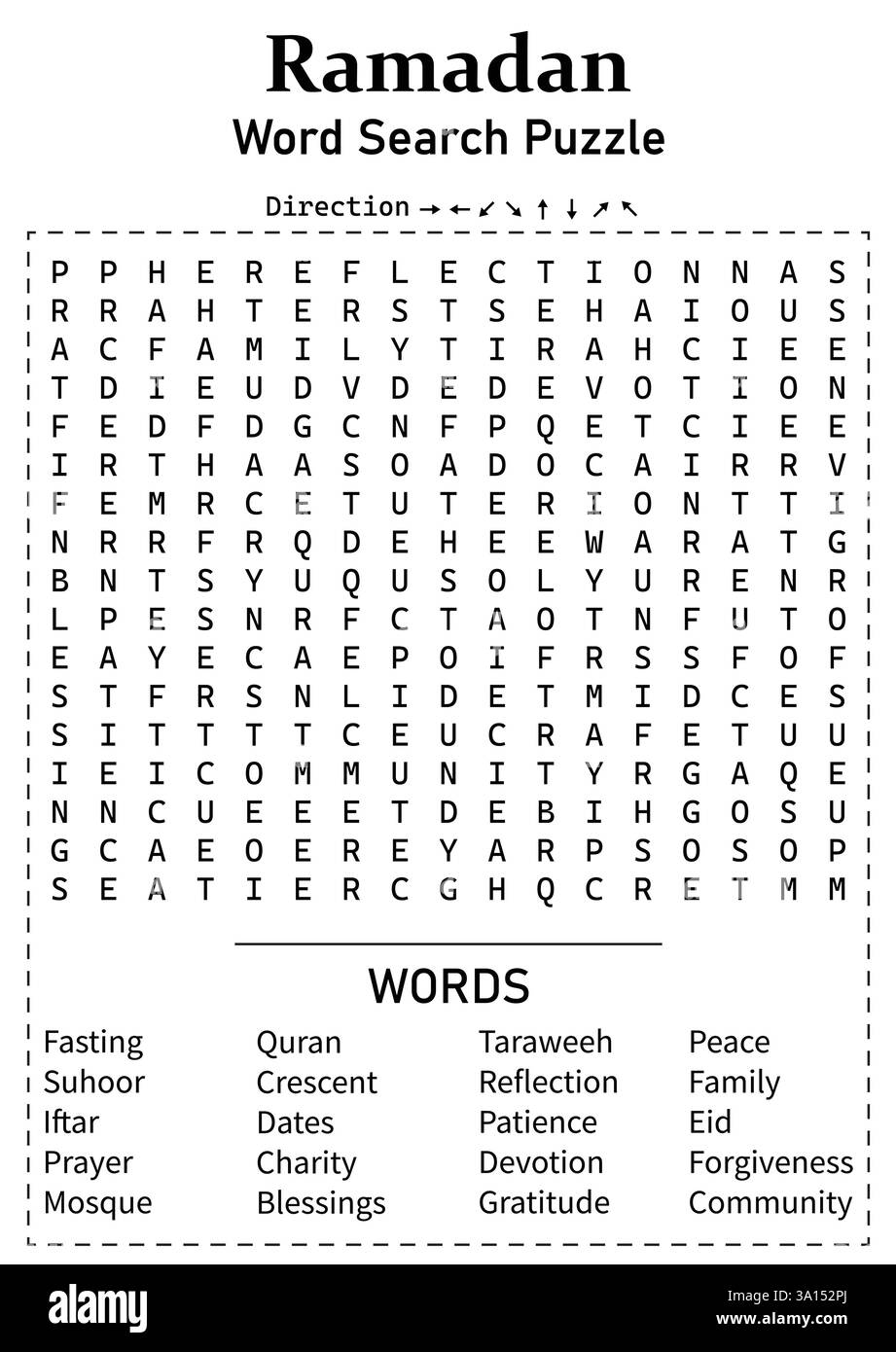 Ramadan Word Search 17x17 Puzzle Game for Kids, Teens and Adults - Hard ...