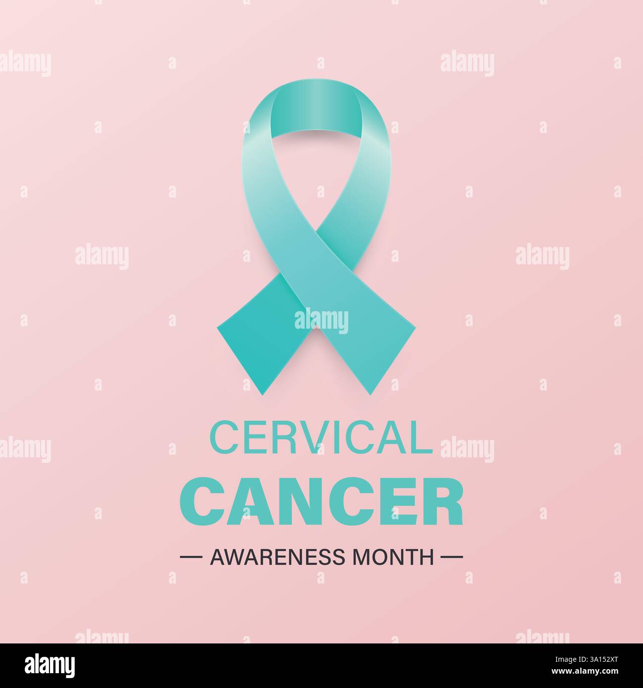 Minimalist Poster Banner with a Realistic Teal Ribbon Loop, Symbol of January Cervical Cancer ...
