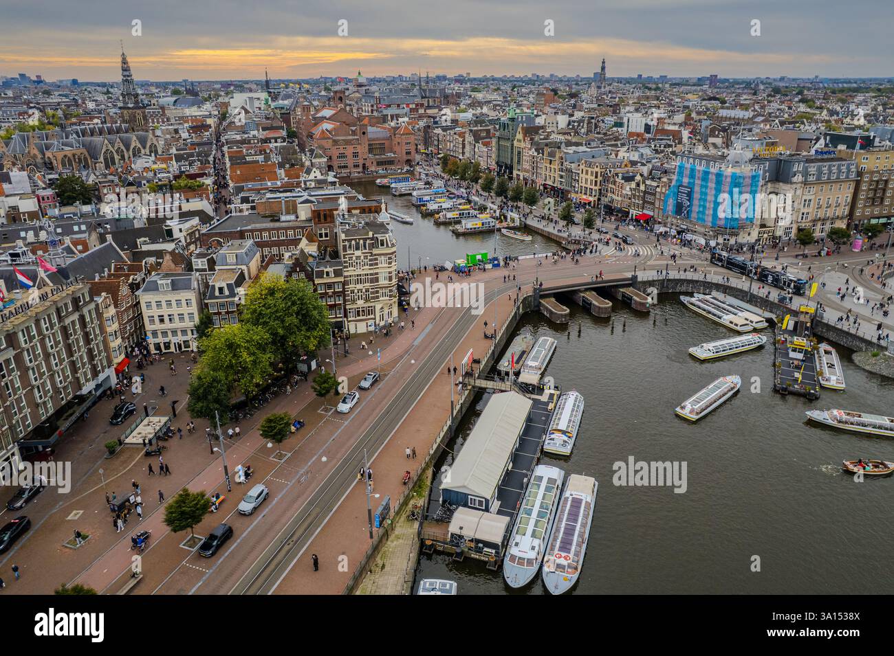 Aerial view of Amsterdam, Netherlands showcases its iconic canal houses ...
