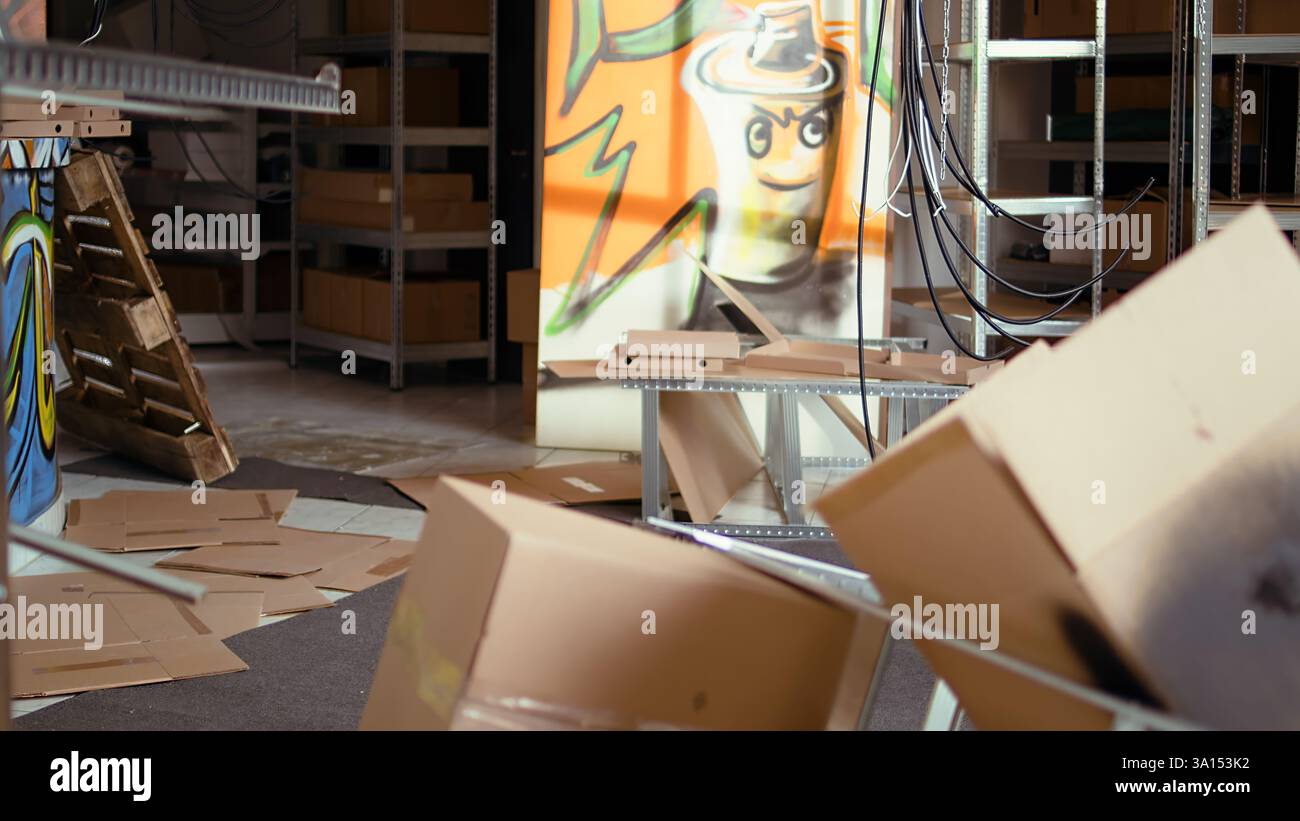 Empty ruined underground ghetto interior used by urban explorers ...