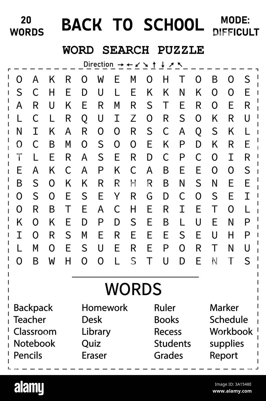 Challenging Back to School Word Search 15x15 Puzzle Challenging Back to ...