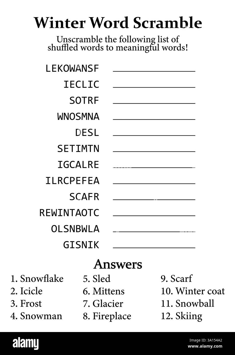 Winter Word Scramble and Puzzle, Fun Educational Game for Kids, Teens ...