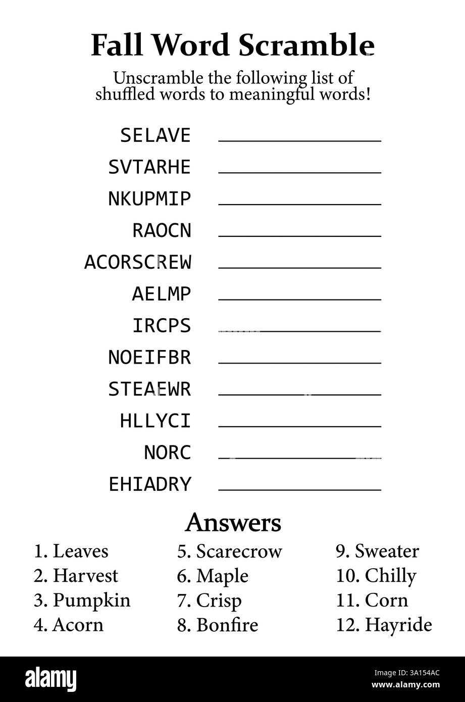 Fall Word Scramble and Puzzle, Fun Educational Game for Kids, Teens ...