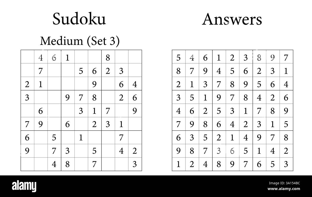 Sudoku Puzzle 9x9 Set 3 Medium with Answers, Fun Brain-Training Game ...