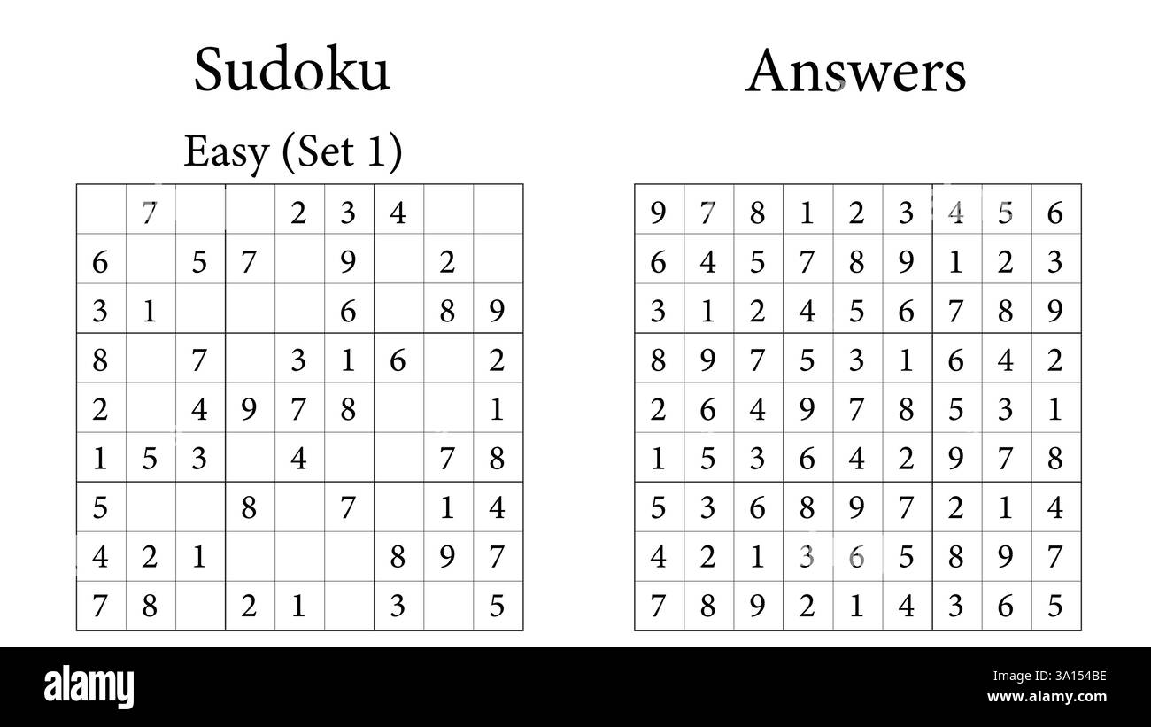 Sudoku Puzzle 9x9 Set 1 Very Easy with Answers, Fun Brain-Training Game ...