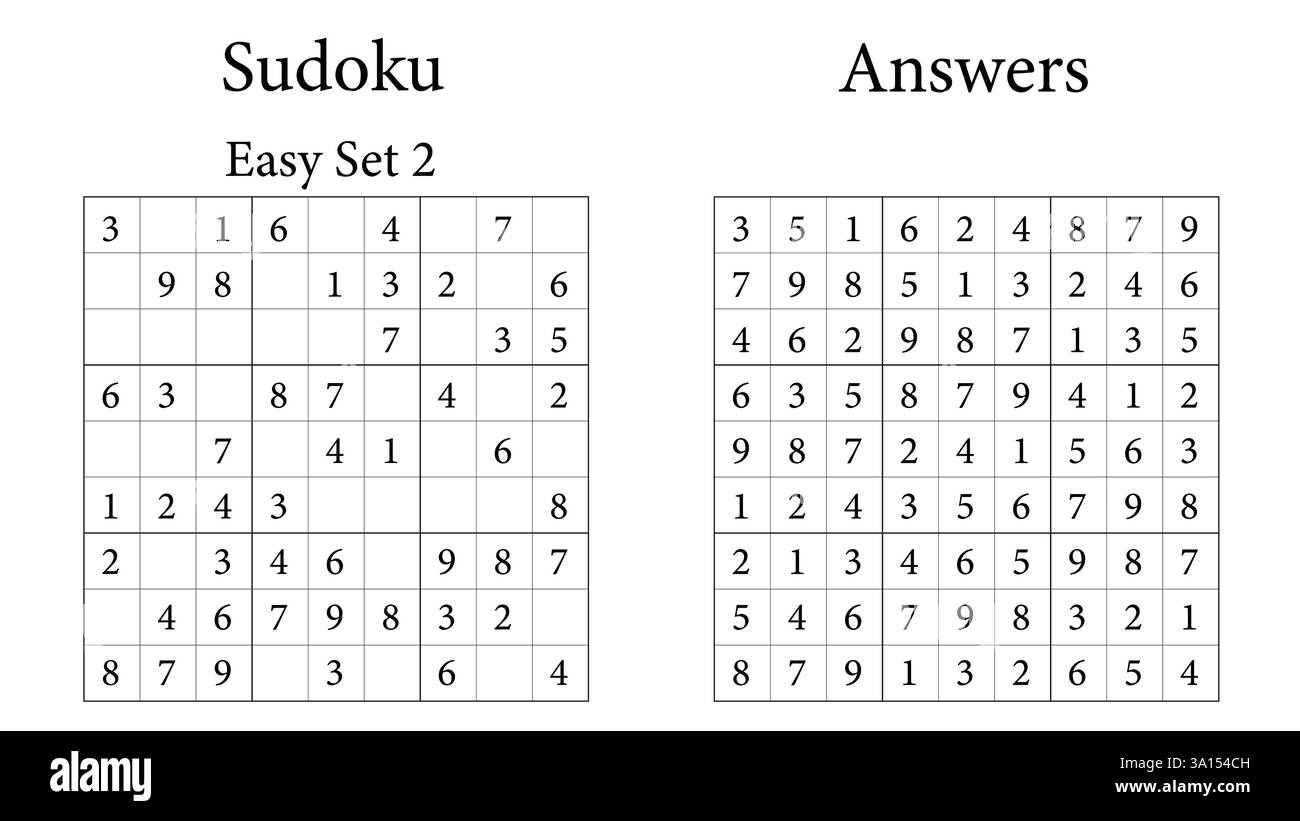 Sudoku Puzzle 9x9 Set 2 Very Easy with Answers, Fun Brain-Training Game ...