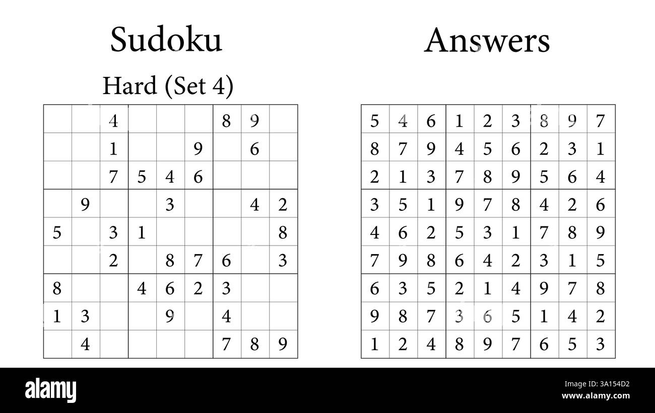 Sudoku Puzzle 9x9 Set 4 Hard with Answers, Fun Brain-Training Game for ...