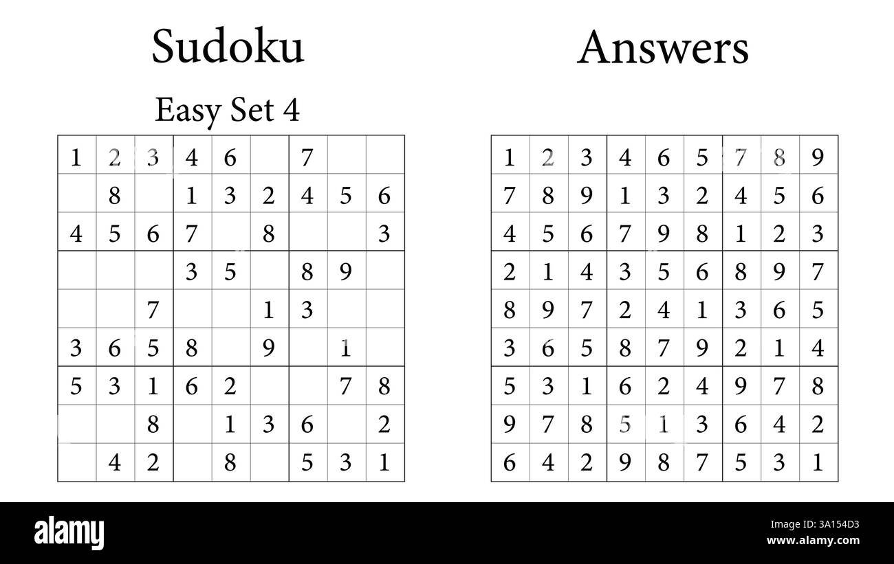 Sudoku Puzzle 9x9 Set 4 Very Easy with Answers, Fun Brain-Training Game ...
