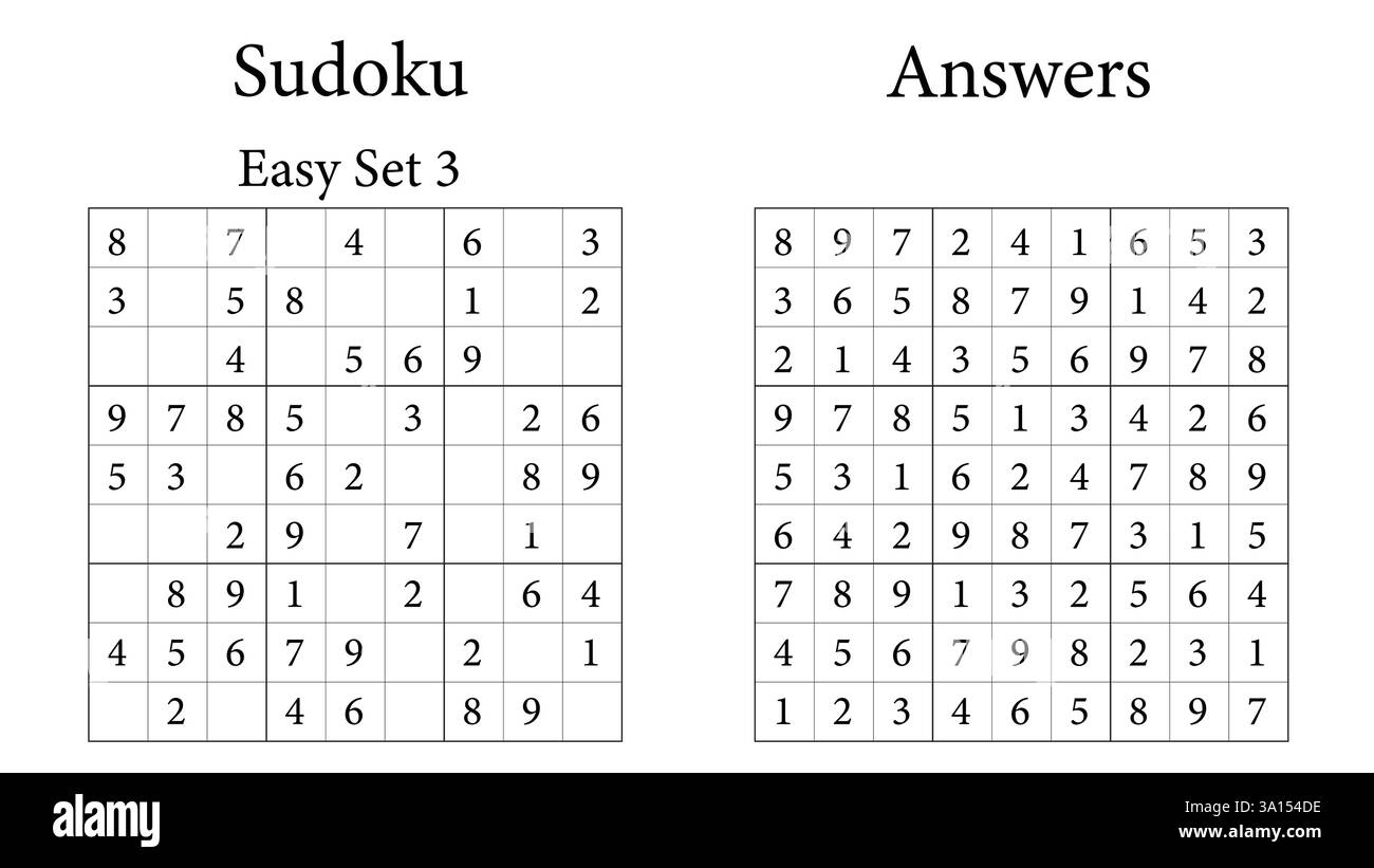 Sudoku Puzzle 9x9 Set 3 Very Easy with Answers, Fun Brain-Training Game ...