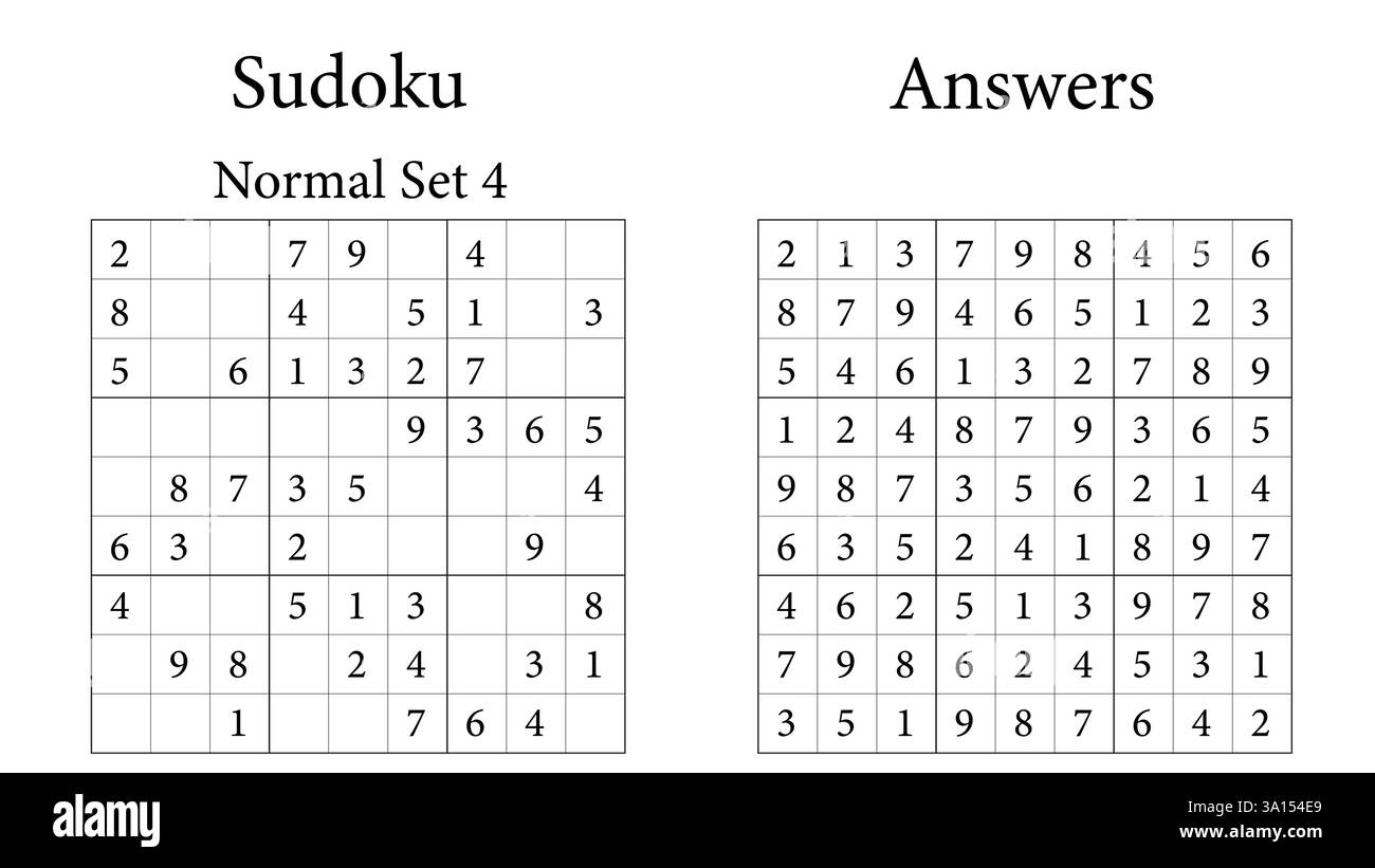 Sudoku Puzzle 9x9 Set 4 Normal with Answers, Fun Brain-Training Game ...