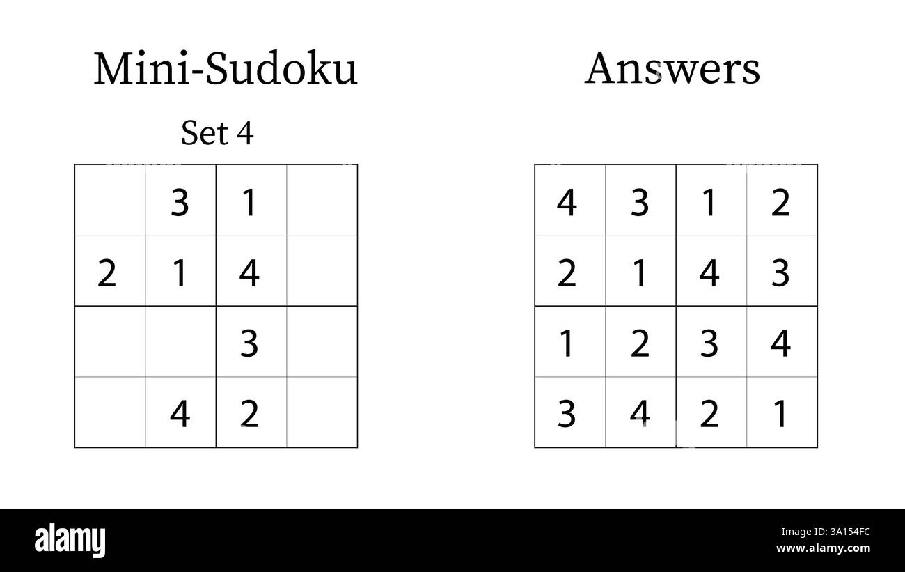 Mini Sudoku Puzzle 4x4 Set 4 for Kids Very Easy with Answers, Fun Brain ...