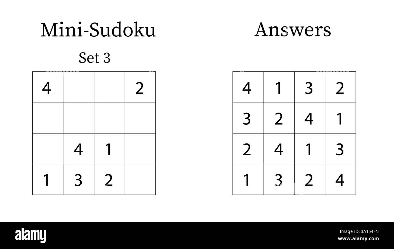 Mini Sudoku Puzzle 4x4 Set 3 for Kids Very Easy with Answers, Fun Brain ...
