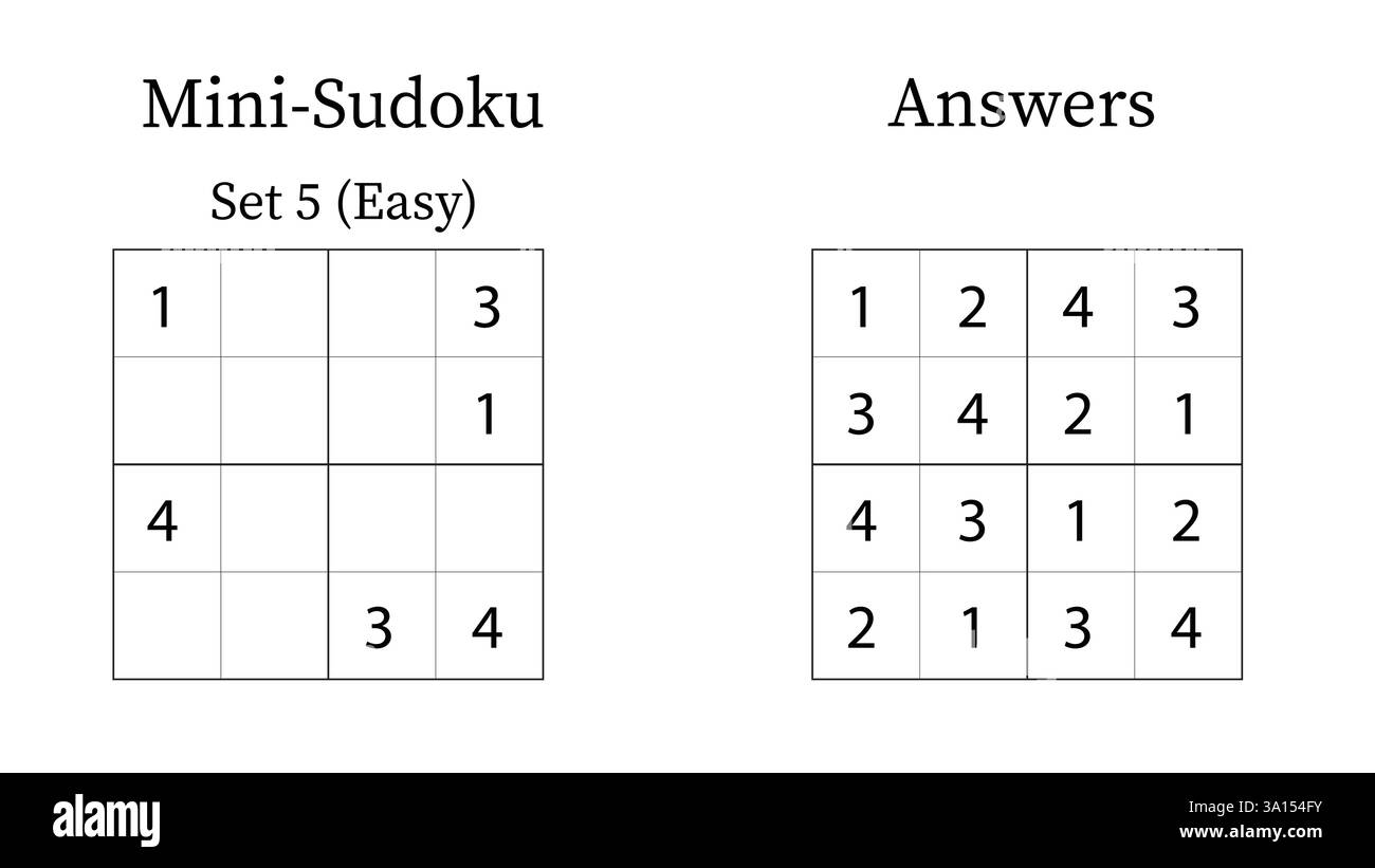 Mini Sudoku Puzzle 4x4 Set 5 for Kids Very Easy with Answers, Fun Brain ...