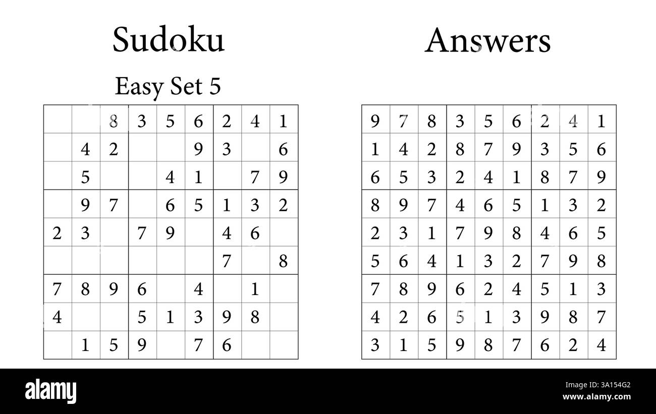 Sudoku Puzzle 9x9 Set 5 Very Easy with Answers, Fun Brain-Training Game ...