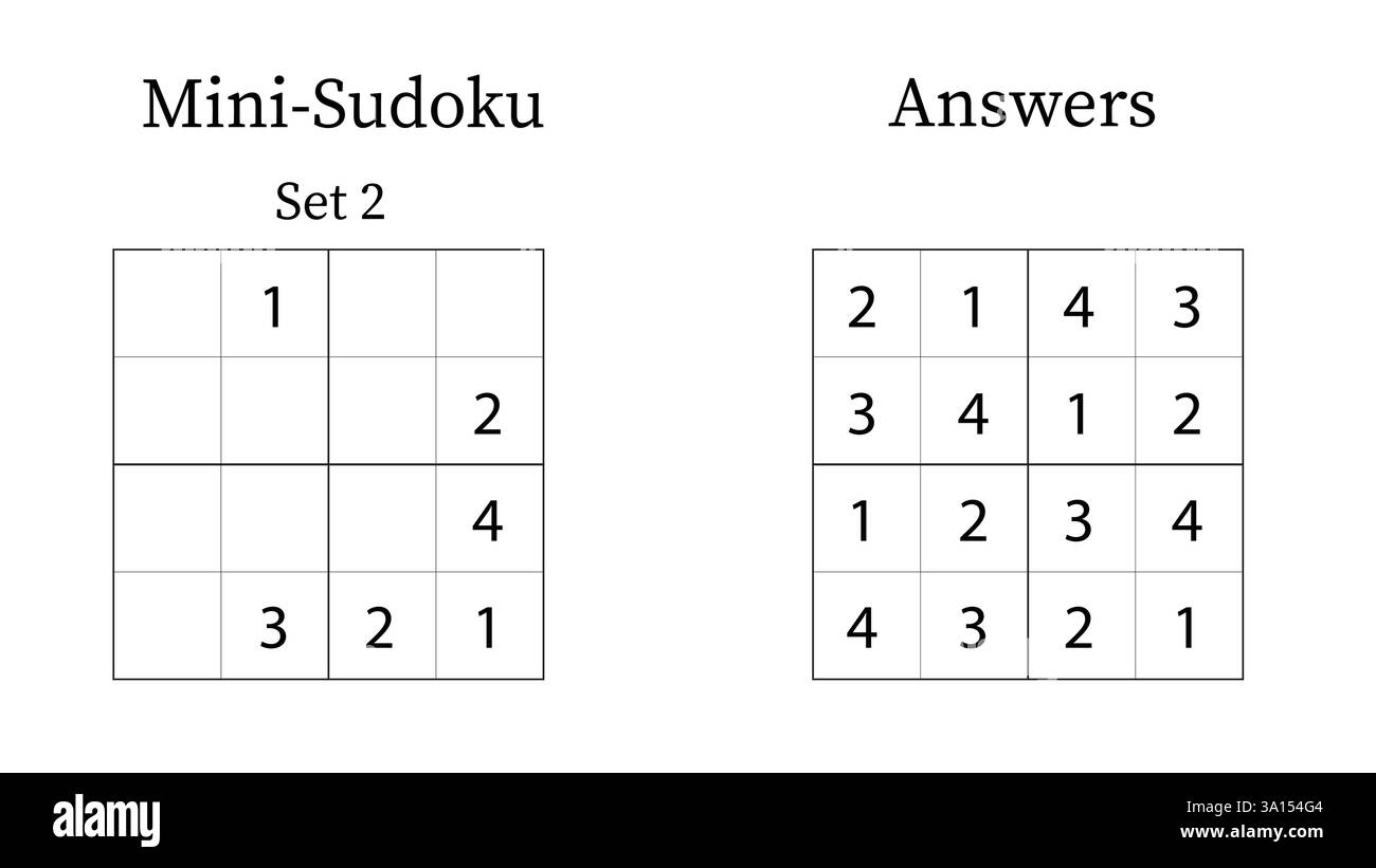 Mini Sudoku Puzzle 4x4 Set 2 for Kids Very Easy with Answers, Fun Brain ...