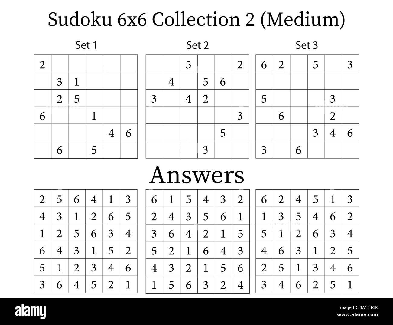 Sudoku Puzzle 6x6 Collection 2 Medium with Answers, Fun Brain Training ...
