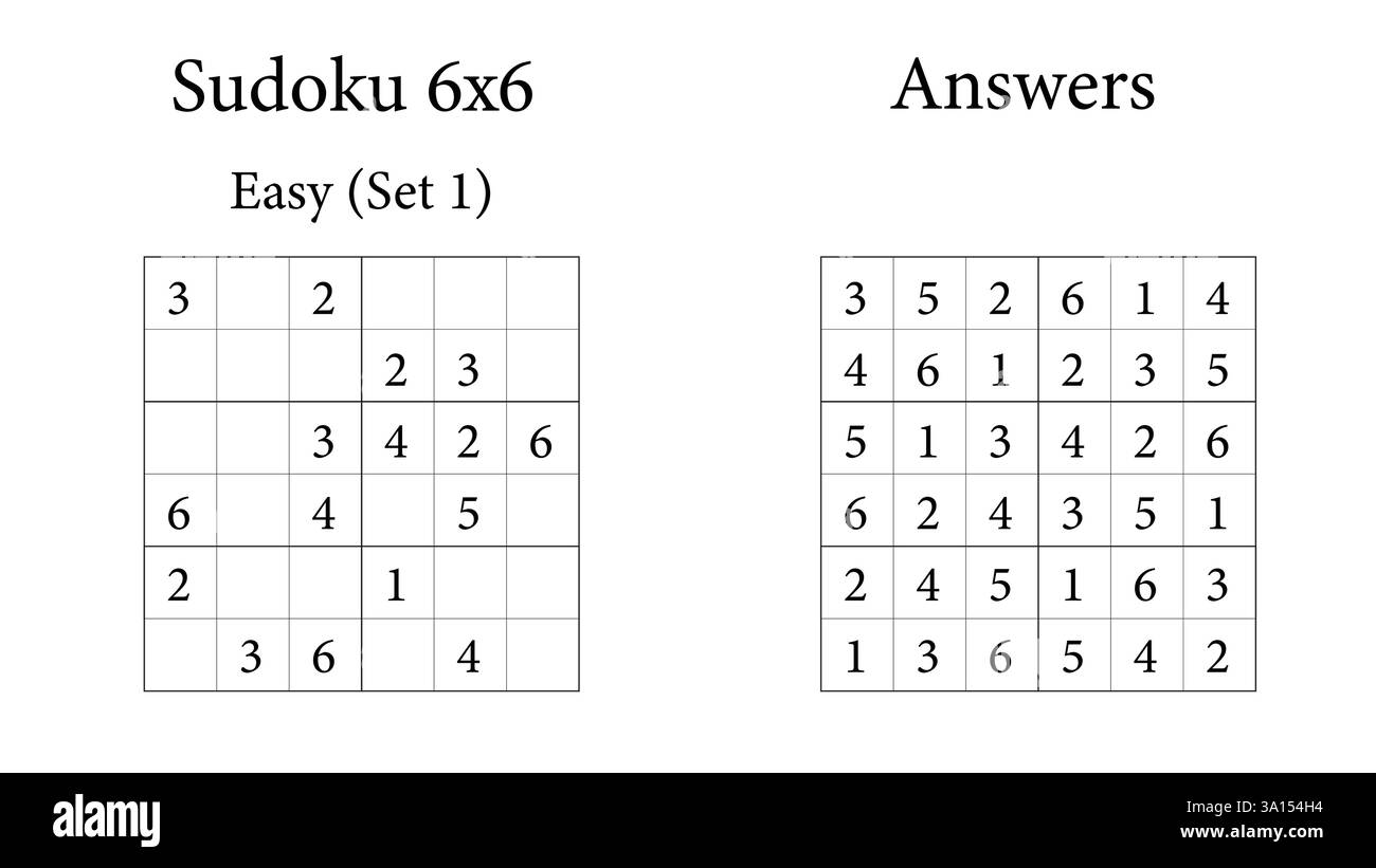 Sudoku Puzzle 6x6 Easy Set 1 with Answers, Fun Brain Training Game for ...