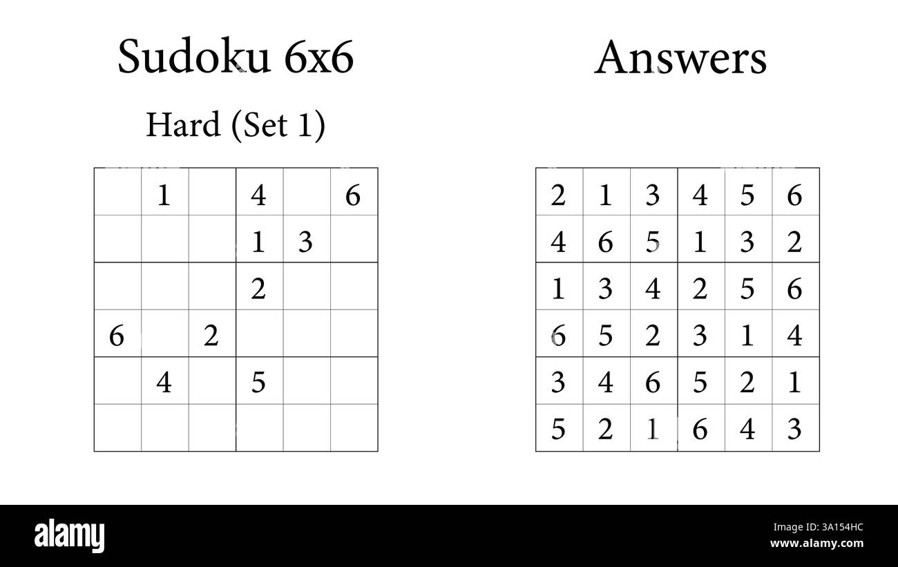 Sudoku Puzzle 6x6 Hard Set 1 with Answers, Fun Brain Training Game for ...