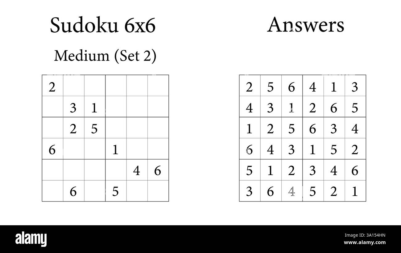 Sudoku Puzzle 6x6 Medium Set 2 with Answers, Fun Brain Training Game ...