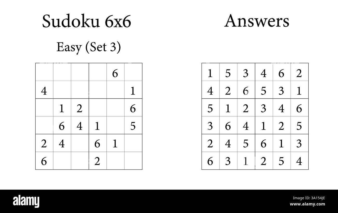 Sudoku Puzzle 6x6 Easy Set 3 with Answers, Fun Brain Training Game for ...