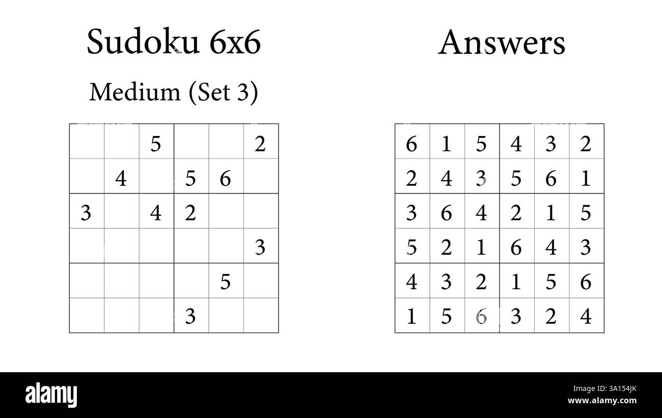 Sudoku Puzzle 6x6 Medium Set 3 with Answers, Fun Brain Training Game ...