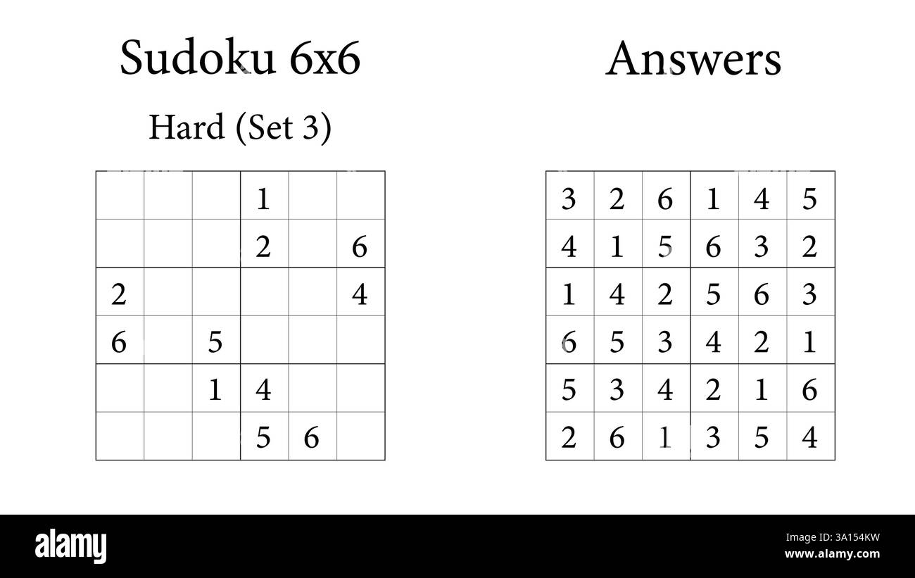 Sudoku Puzzle 6x6 Hard Set 3 with Answers, Fun Brain Training Game for ...