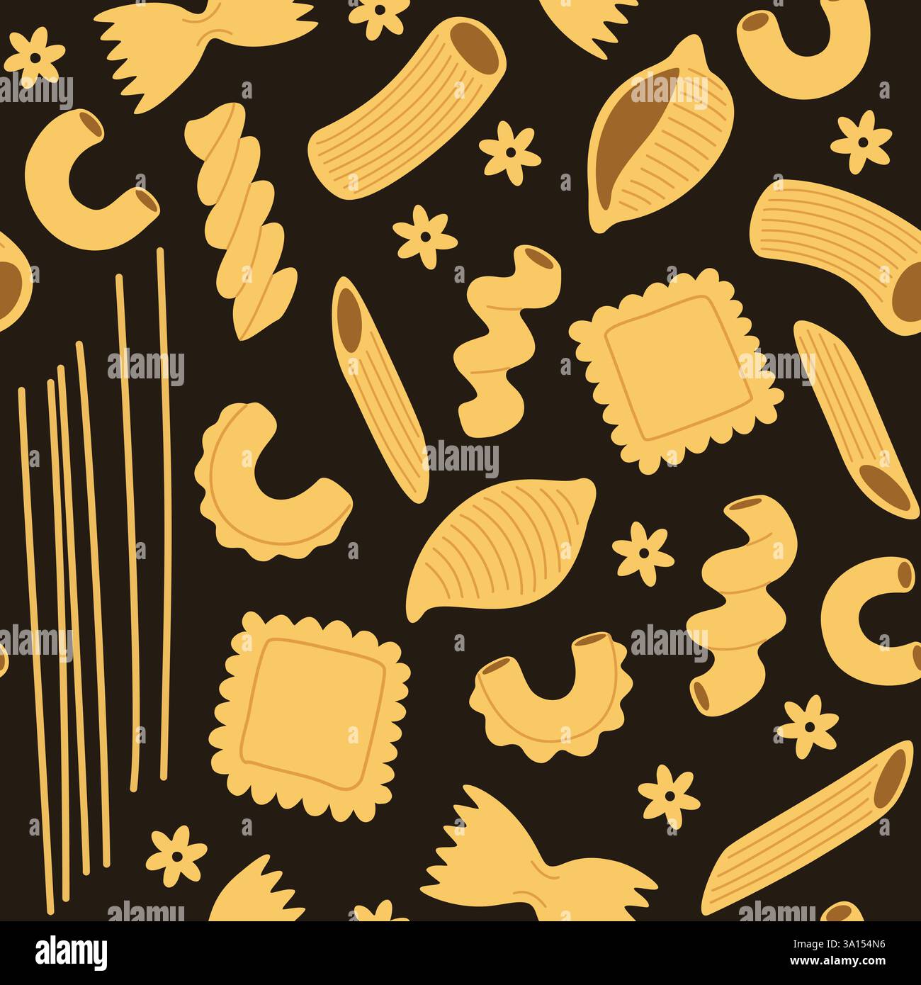 Seamless pattern with pasta and macaroni, various shapes and types ...