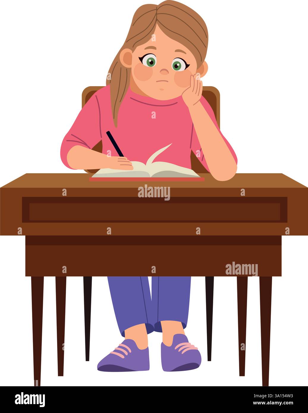 Girl writing studying desk Cut Out Stock Images & Pictures - Alamy