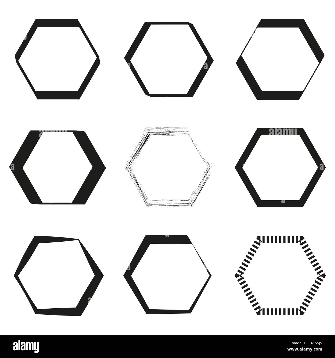 Hexagon frame collection. Geometric shape set. Abstract black outline ...