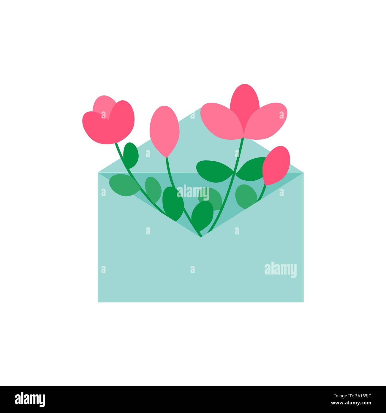 Envelope with flowers. Romantic letter symbol. Floral love message ...