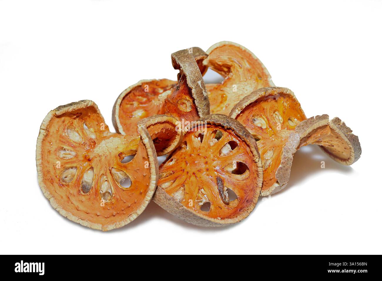Close-up of dried fruit slices of the Bael plant, Aegle marmelos ...
