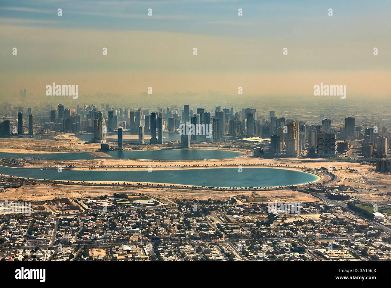 Dubai View from Air, distant haze Stock Photo - Alamy