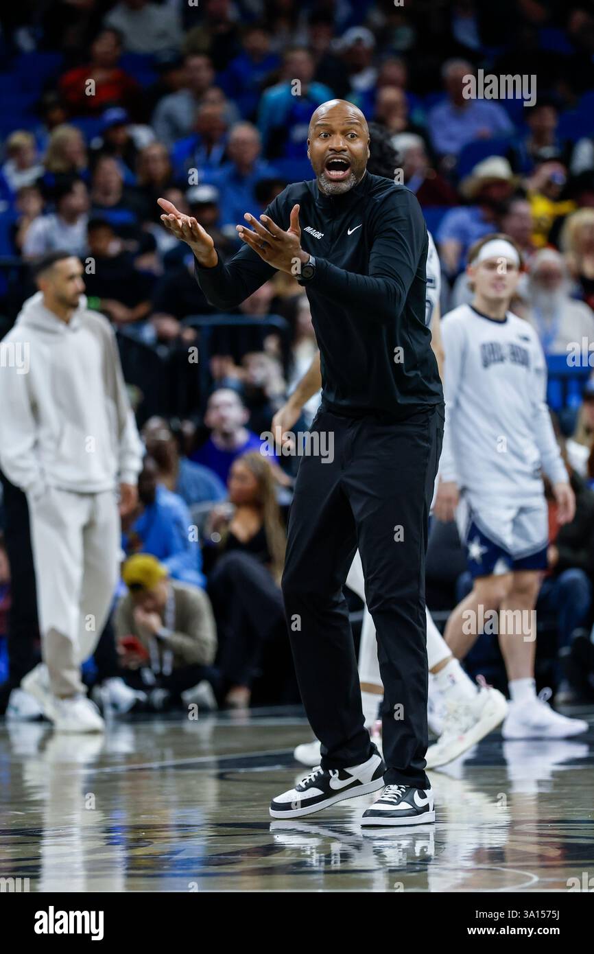 Orlando Magic head coach Jamahl Mosley reacts to the referee as his ...