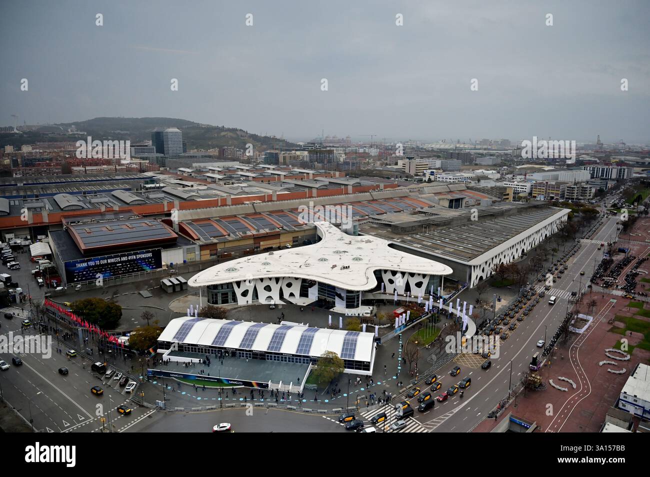 Aerial view of the entrance to Fira Gran Via during the Mobile World ...